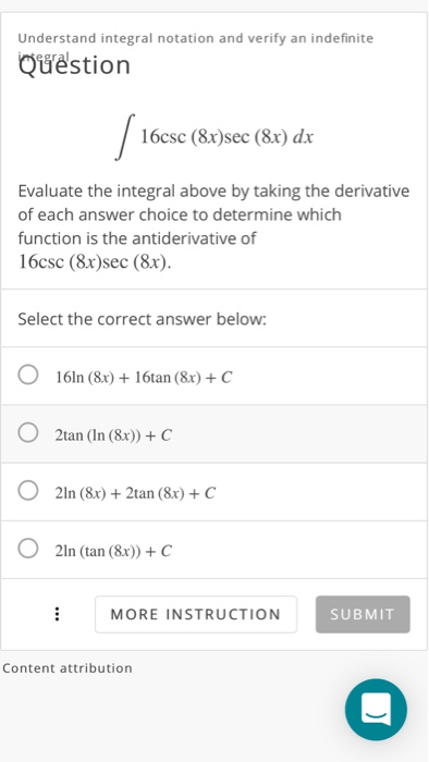 Solved Understand integral notation and verify an indefinite | Chegg.com