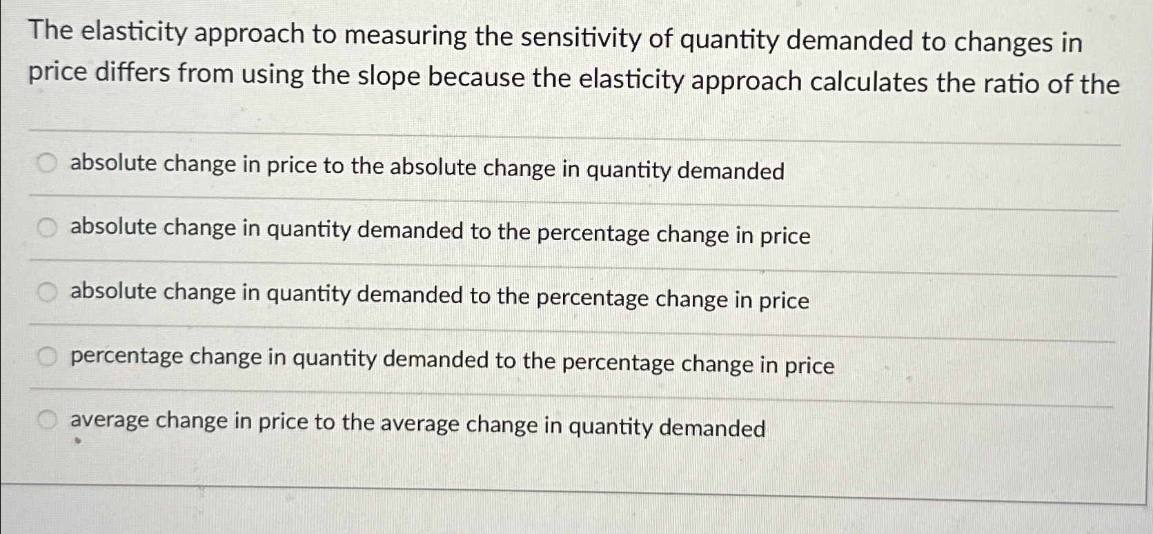 Solved The elasticity approach to measuring the sensitivity | Chegg.com