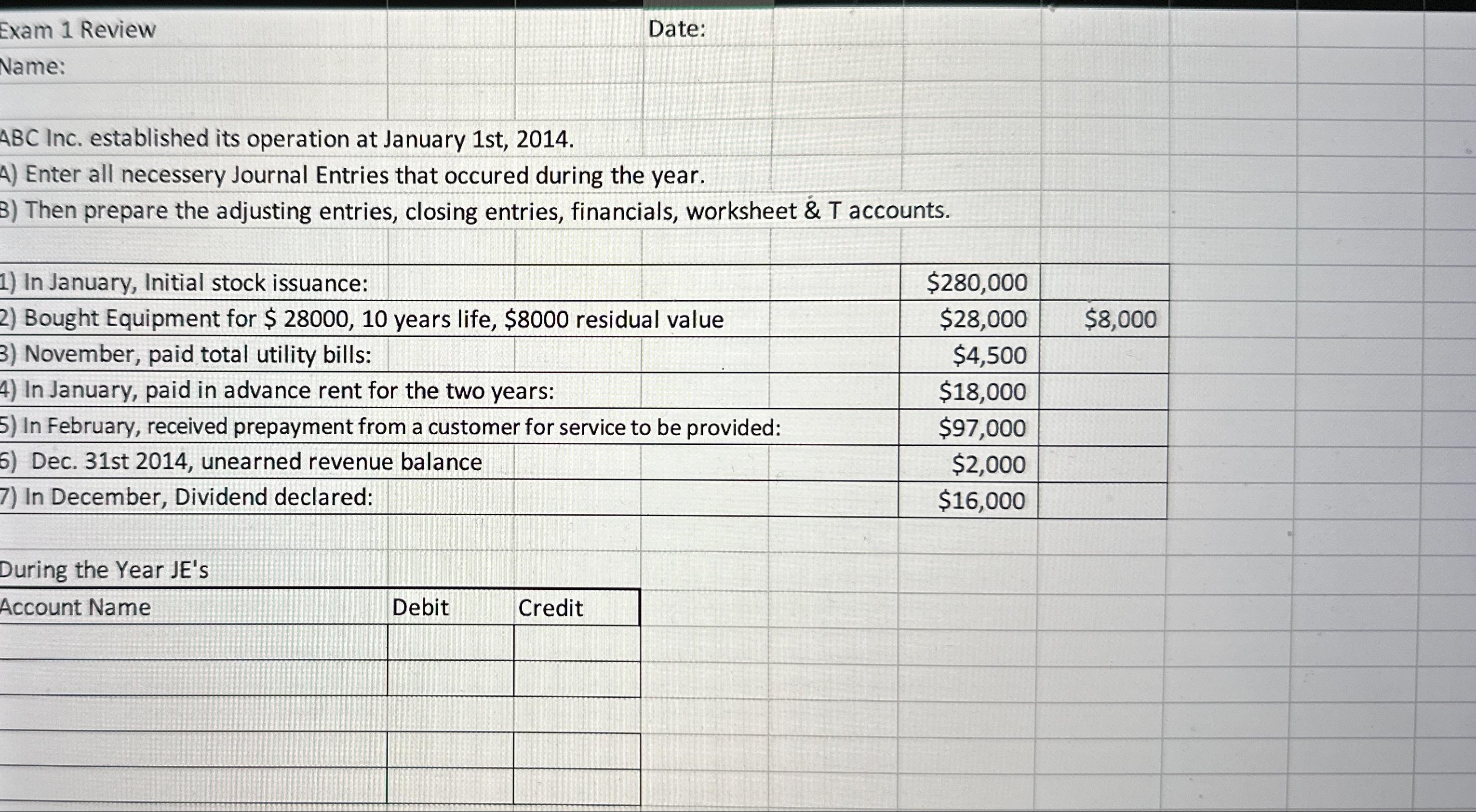 Solved Exam 1 ﻿ReviewDate:Name:ABC Inc. established its | Chegg.com
