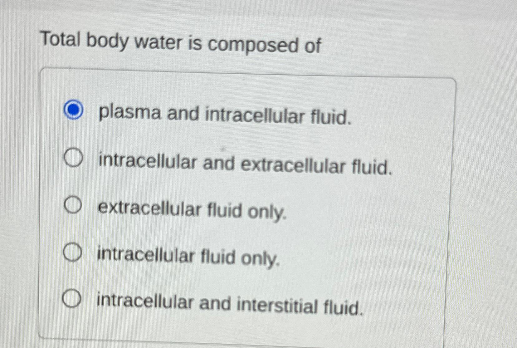 Solved Total body water is composed ofplasma and | Chegg.com