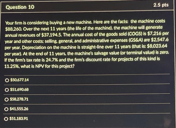 Solved Your firm is considering buying a new machine. Here | Chegg.com