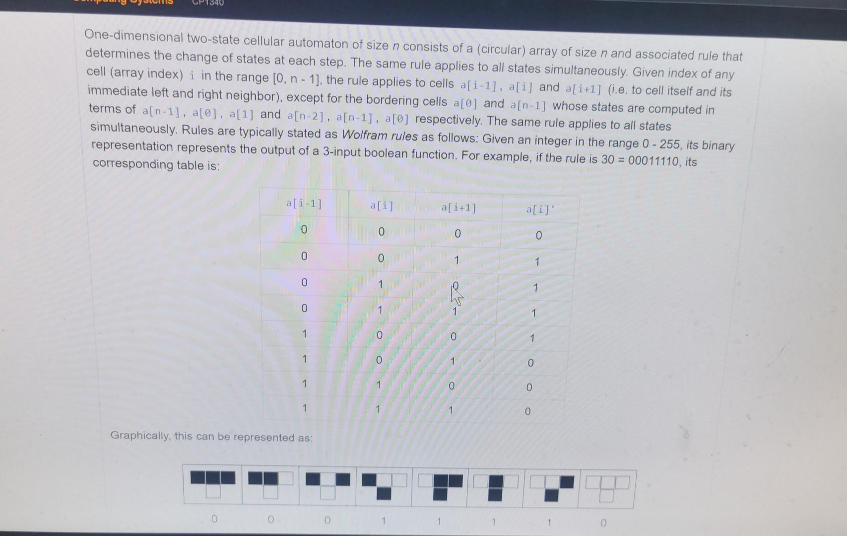One-dimensional two-state cellular automaton of size | Chegg.com