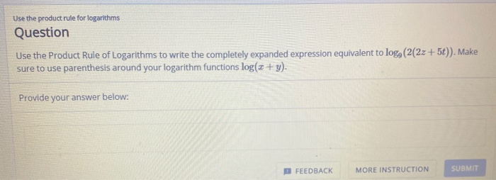 Solved Use the product rule for logarithms Question Use the | Chegg.com