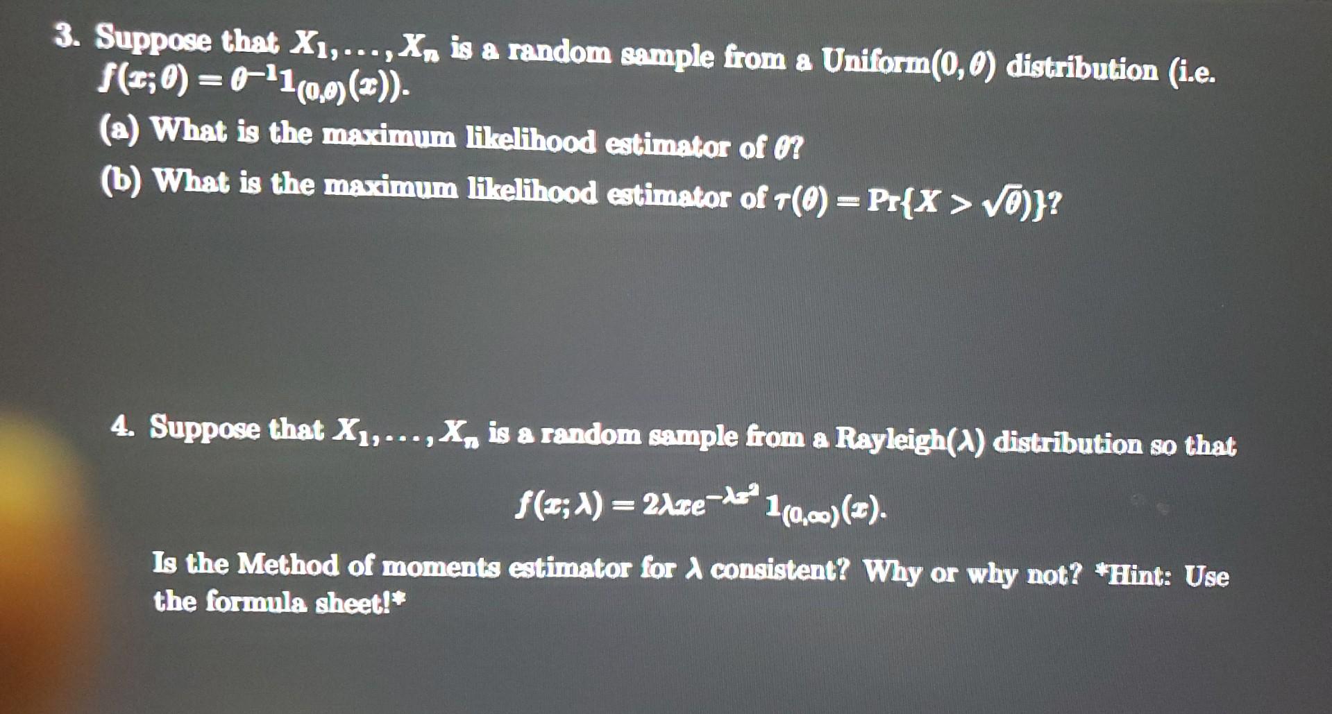 Solved 3. Suppose that X1,…,Xn is a random sample from a | Chegg.com
