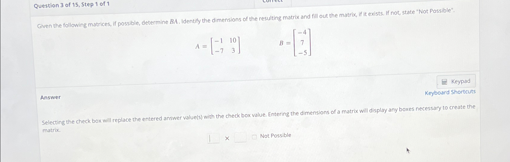 Solved Question 3 ﻿of 15 , ﻿Step 1 ﻿of 1Given the following | Chegg.com
