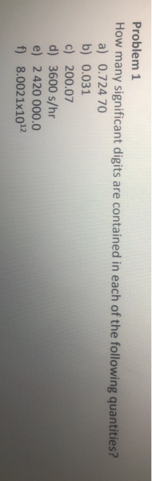 Solved Problem 1 How many significant digits are contained | Chegg.com