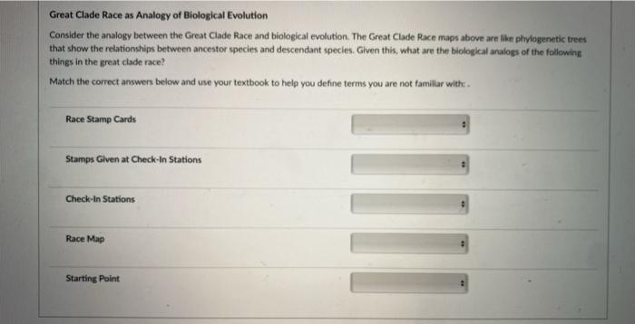 Solved Great Clade Race as Analogy of Biological Evolution | Chegg.com
