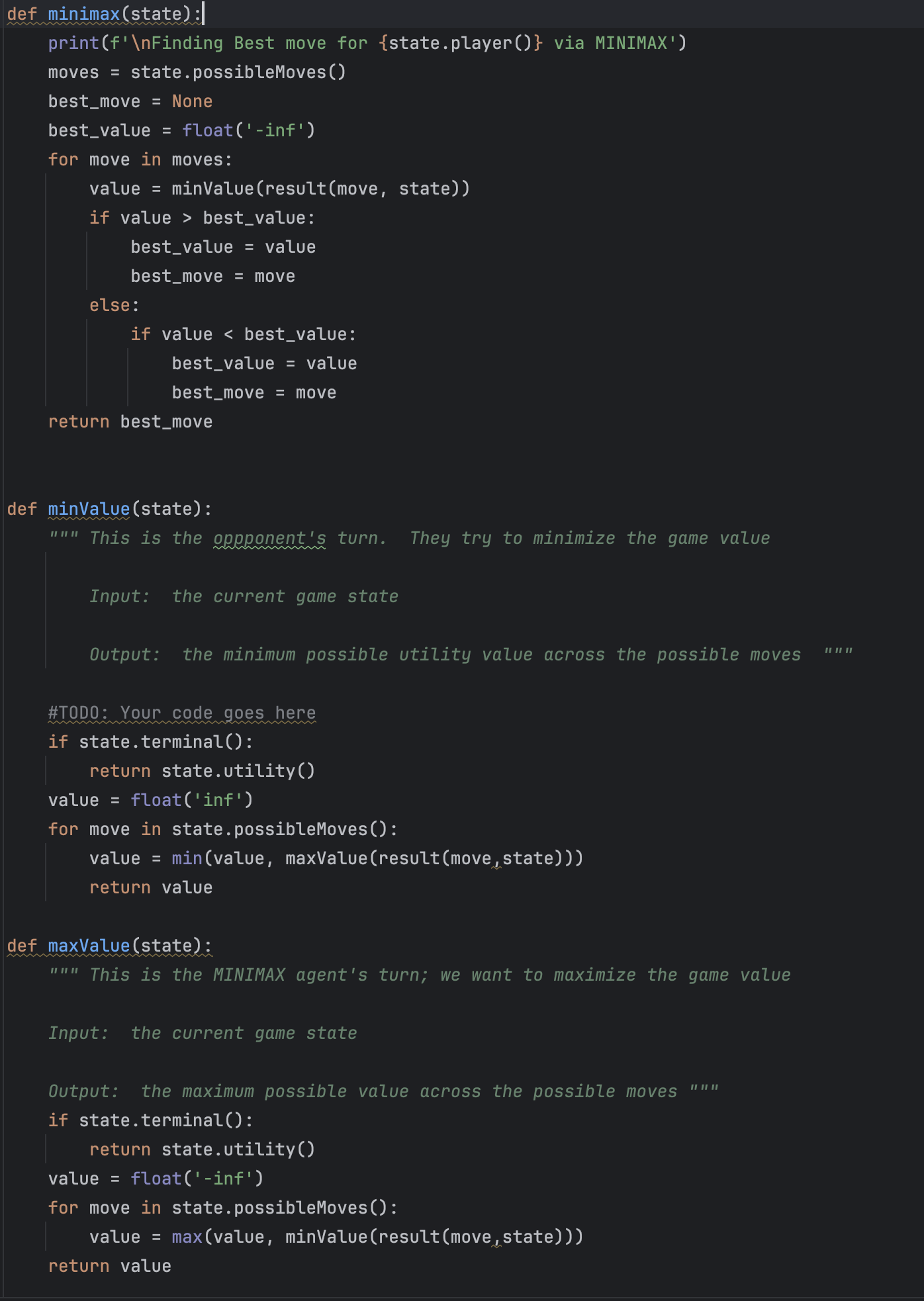 Solved def minimax(state):print(f'Finding Best move for | Chegg.com