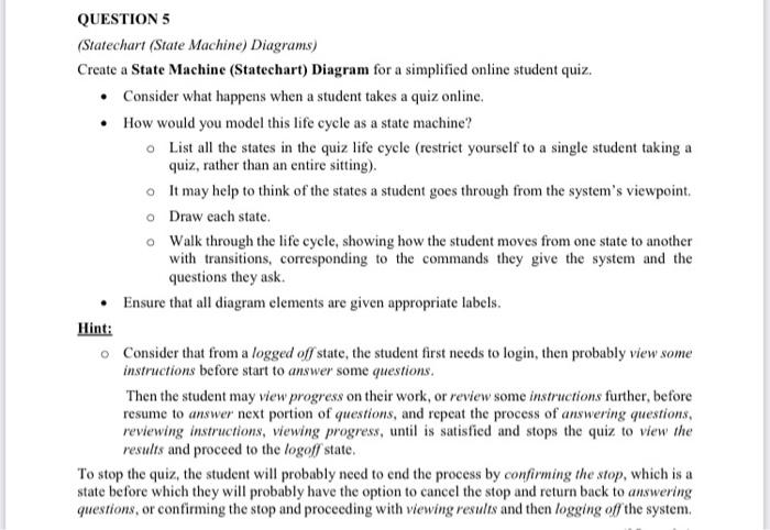 Solved QUESTION 5 (Statechart (State Machine) Diagrams) | Chegg.com