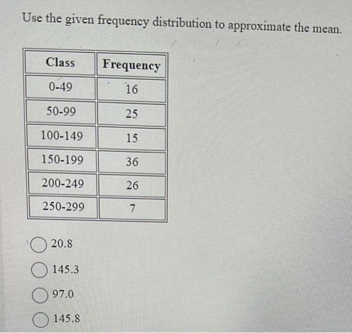 Solved Use the given frequency distribution to approximate | Chegg.com