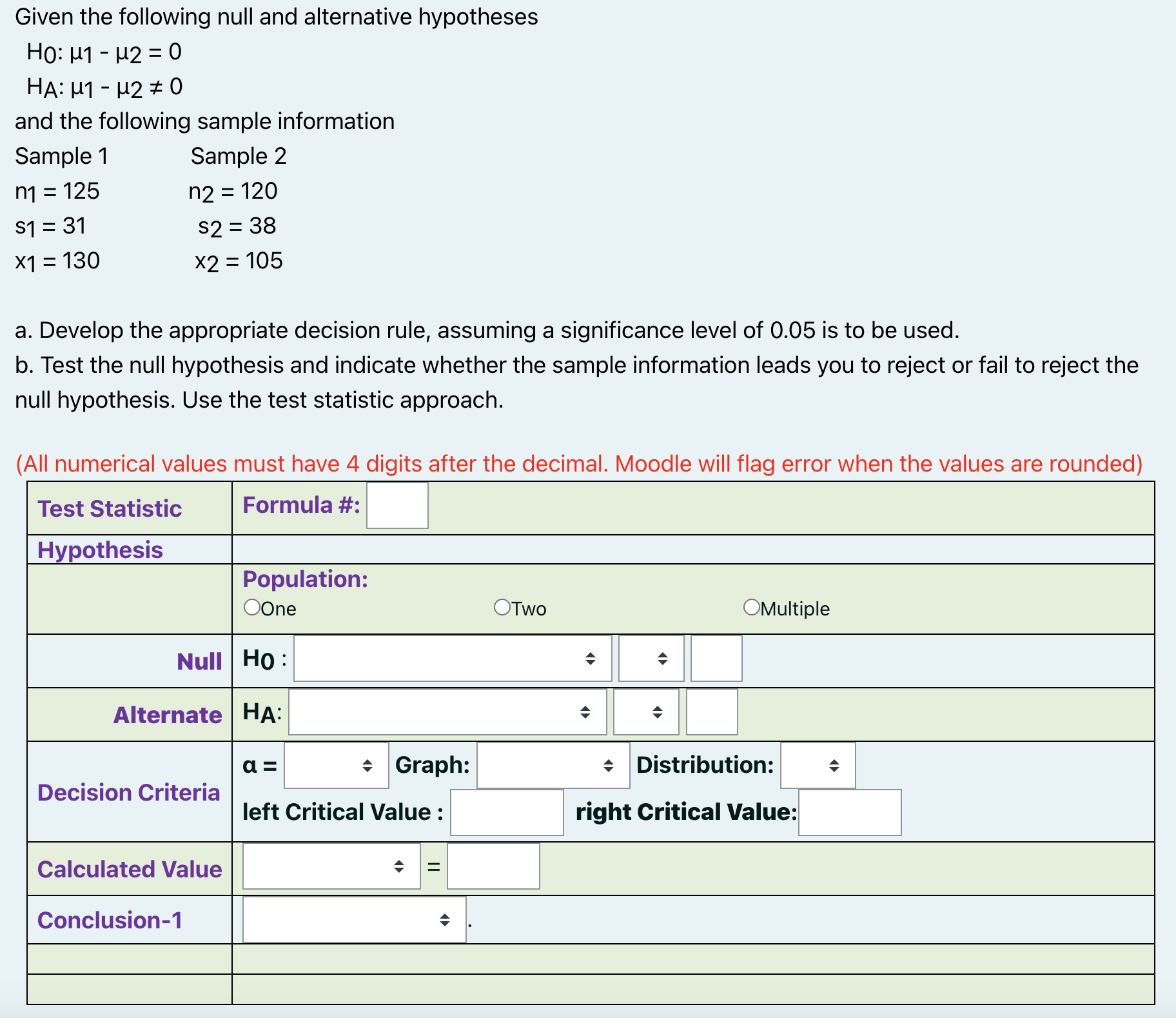Solved Given the following null and alternative | Chegg.com