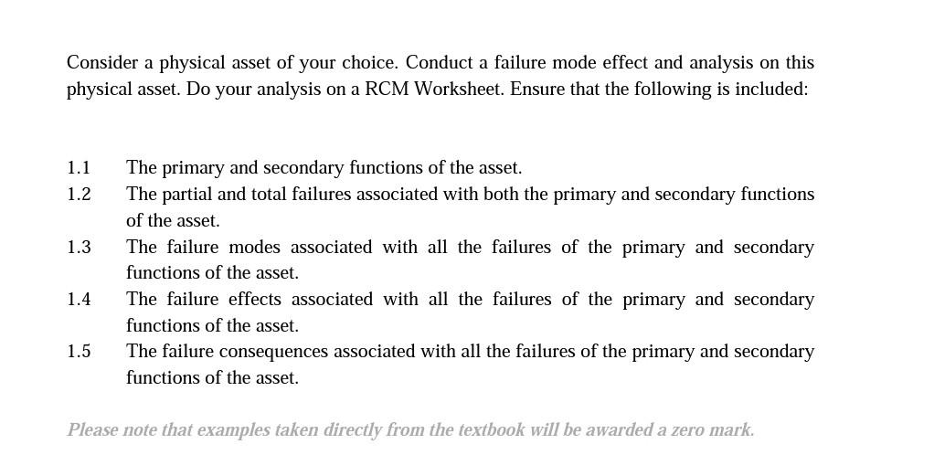 Solved Consider a physical asset of your choice. Conduct a | Chegg.com