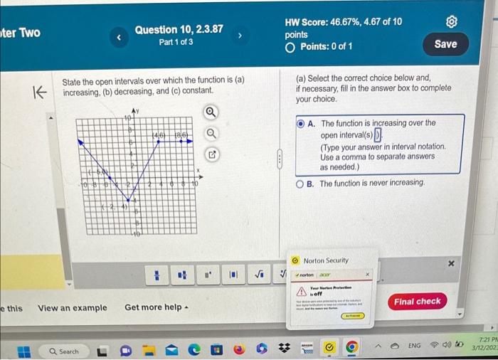 Solved State the open intervals over which the function is | Chegg.com