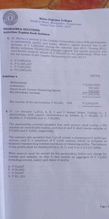 Solved $ Metro-Dagupan Colleges Serafica Street, Mangaldan, | Chegg.com