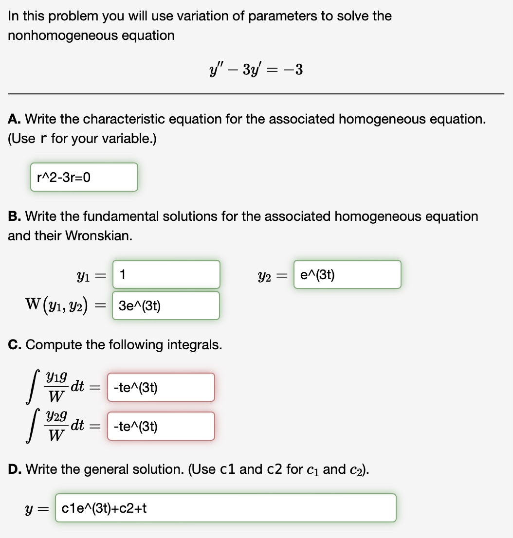 Solved In this problem you will use variation of parameters | Chegg.com