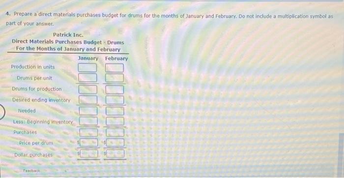 Solved Preparing a Direct Materials Purchases Budget Patrick | Chegg.com