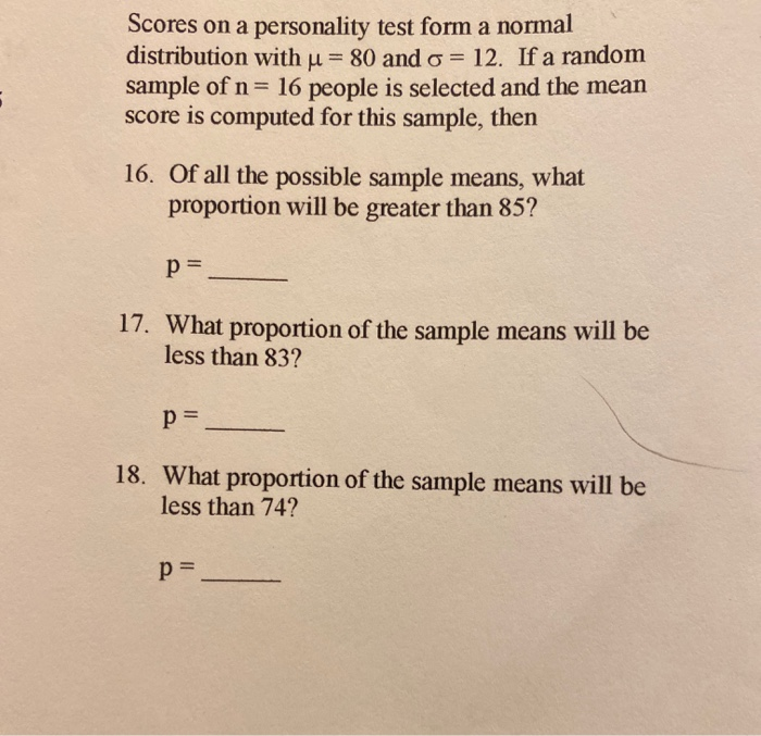 Solved Scores on a personality test form a normal | Chegg.com