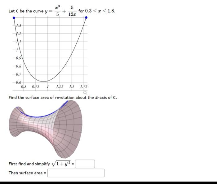 Solved Let C be the curve y=5x3+12x5 for 0.3≤x≤1.8. Find the | Chegg.com