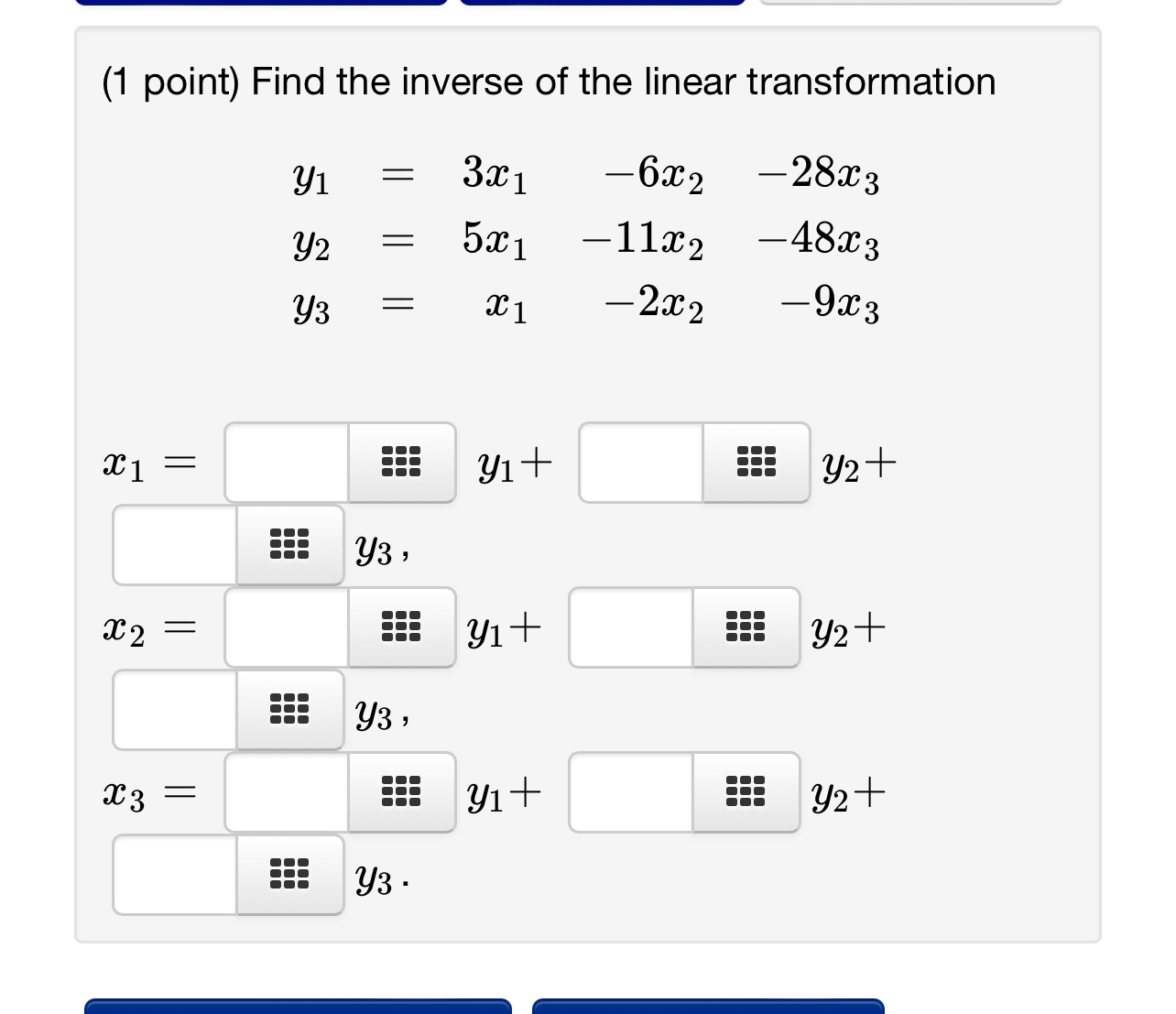Solved (1 ﻿point) ﻿Find the inverse of the linear | Chegg.com