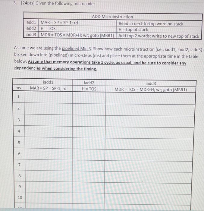 3. [24pts] Given the following microcode: Assume we | Chegg.com