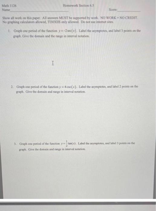 Solved Show all work on this paper. AII answers MUST be | Chegg.com