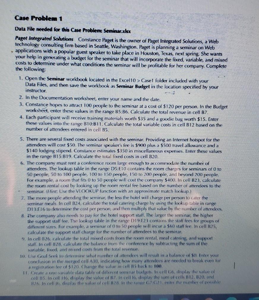 Case Problem 1 Data File needed for this Case | Chegg.com
