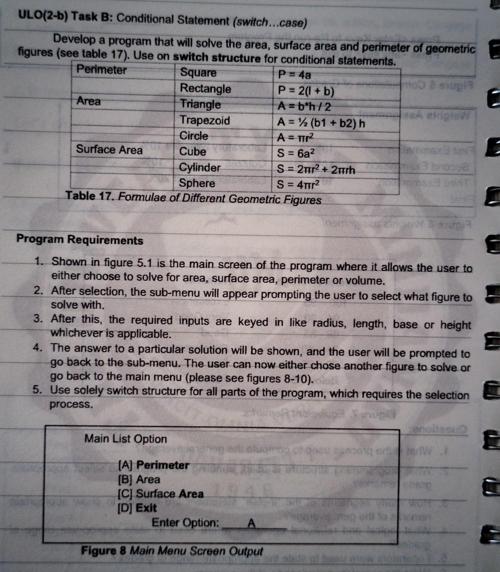 Solved ULO(2-b) Task B: Conditional Statement | Chegg.com