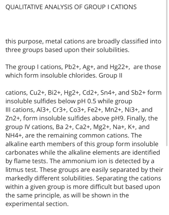 Solved QUALITATIVE ANALYSIS OF GROUP I CATIONS this purpose, | Chegg.com