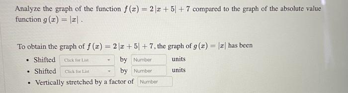Solved Analyze the graph of the function f(x)=2∣x+5∣+7 | Chegg.com
