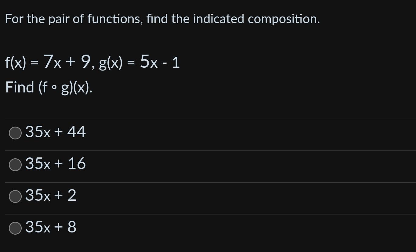 Solved For the pair of functions, find the indicated | Chegg.com