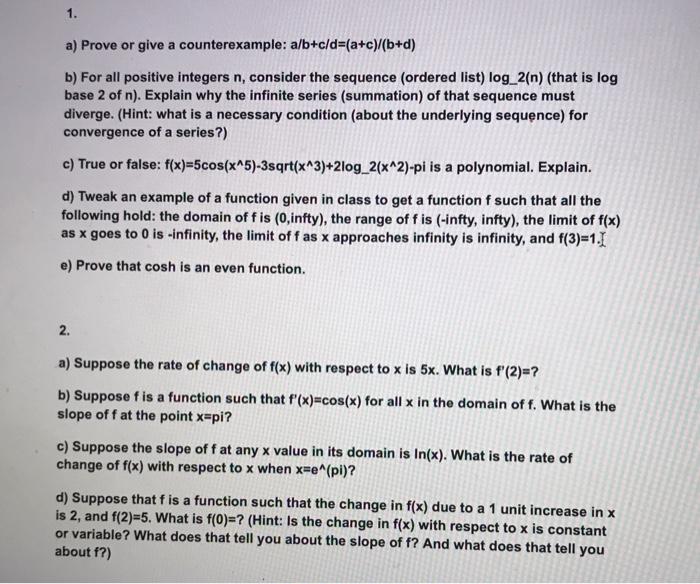 Solved 1. a) Prove or give a counterexample: | Chegg.com