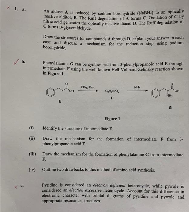 Solved * 1. a. An aldose A is reduced by sodium borohydride | Chegg.com