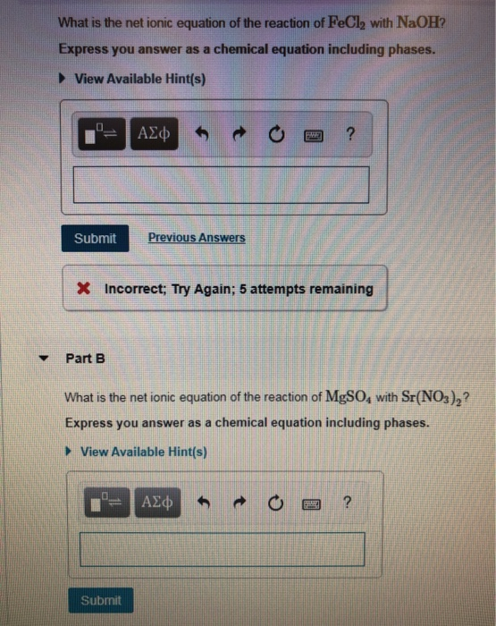Solved What is the net ionic equation of the reaction of | Chegg.com