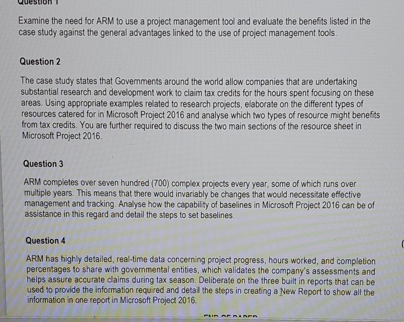 Solved Examine the need for ARM to use a project management | Chegg.com