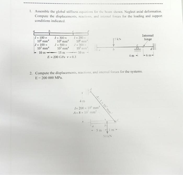 Solved 1. Assemble the global stiffness equations for the | Chegg.com