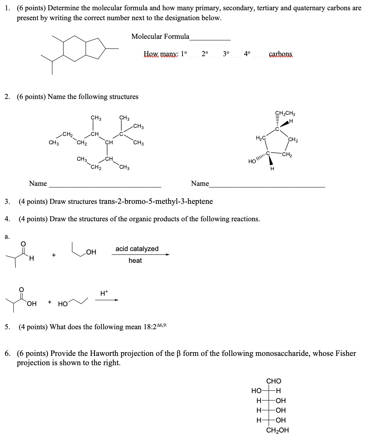 Solved 1. (6 ﻿points) ﻿Determine the molecular formula and | Chegg.com