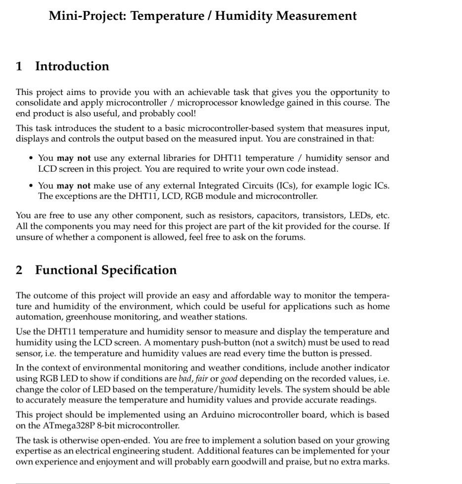 Solved Mini-Project: Temperature / Humidity Measurement 1 | Chegg.com