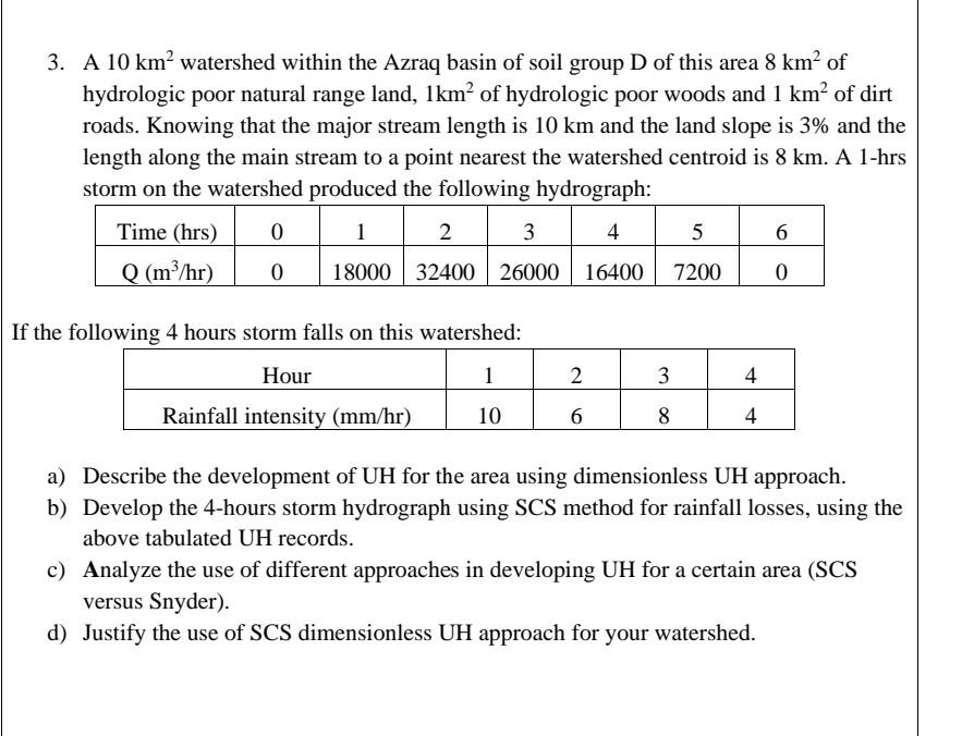Solved 3. A 10 km2 watershed within the Azraq basin of soil | Chegg.com