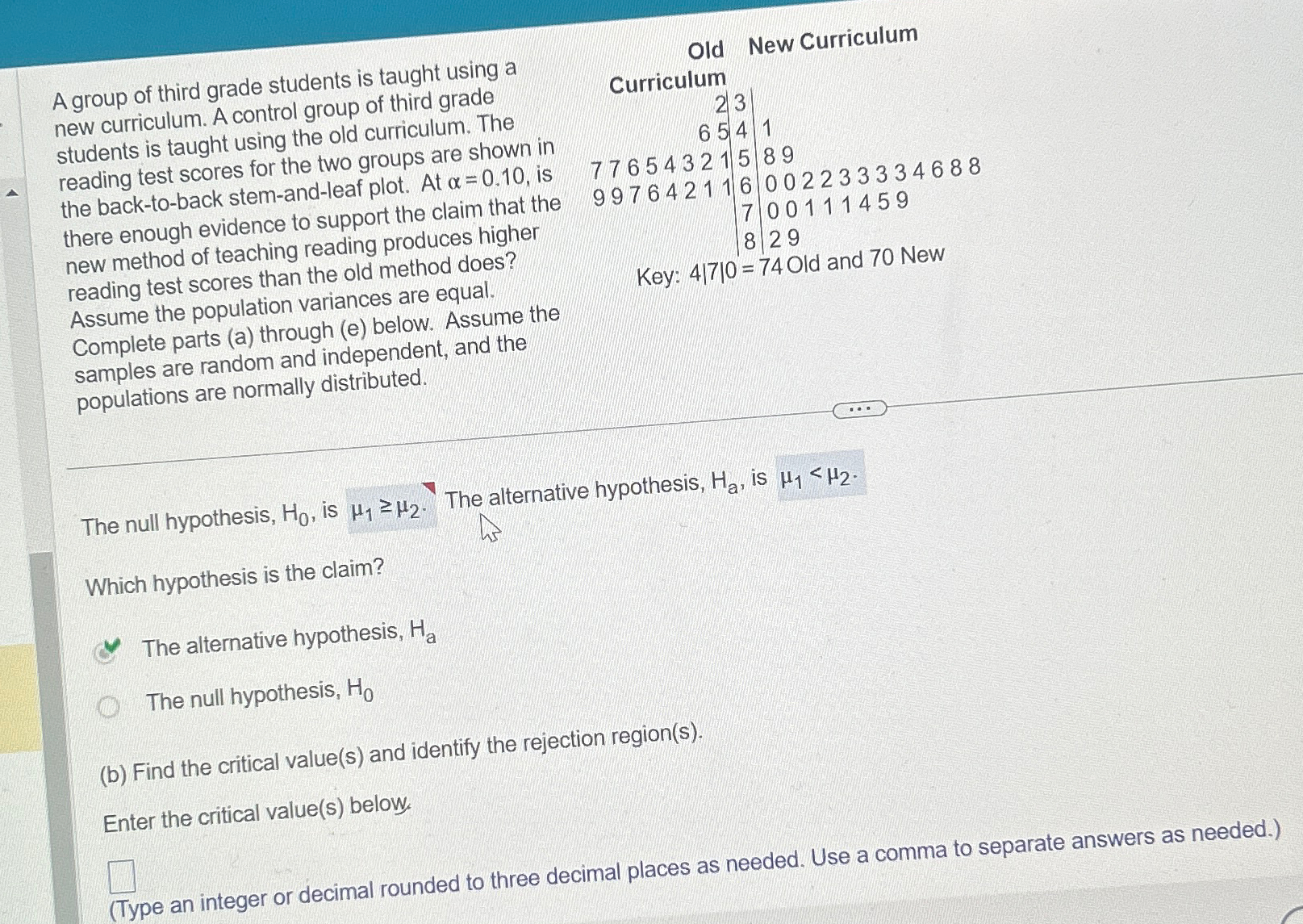 Solved A group of third grade students is taught using a new | Chegg.com