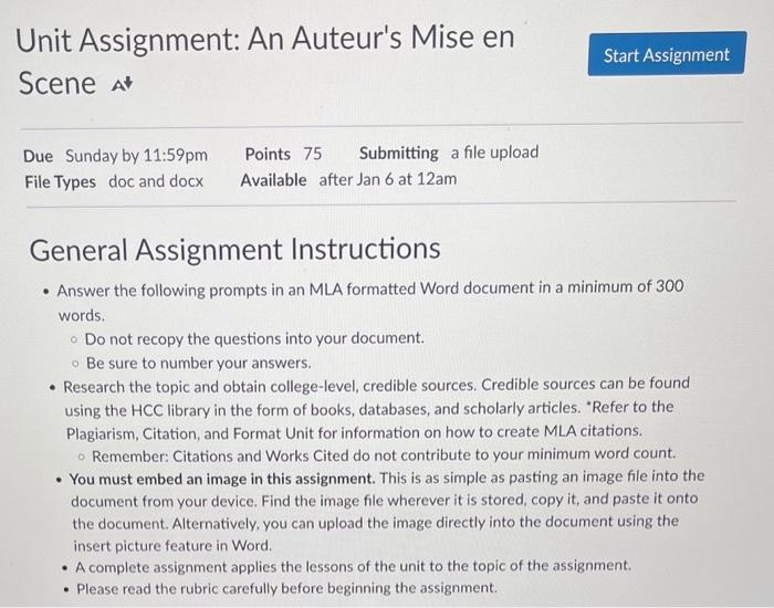 Unit Assignment: An Auteur's Mise en Scene At General | Chegg.com