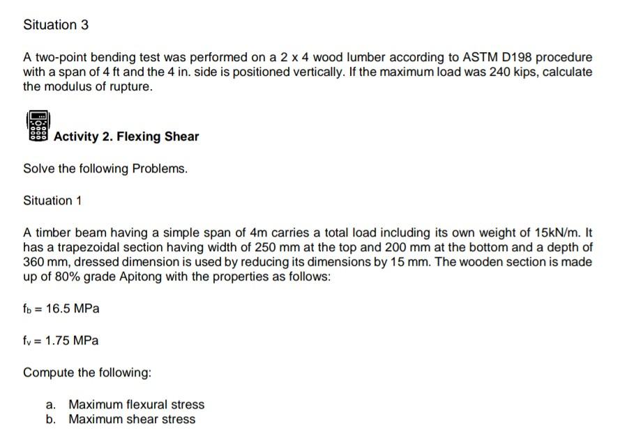 Solved Situation 3 A two-point bending test was performed on | Chegg.com