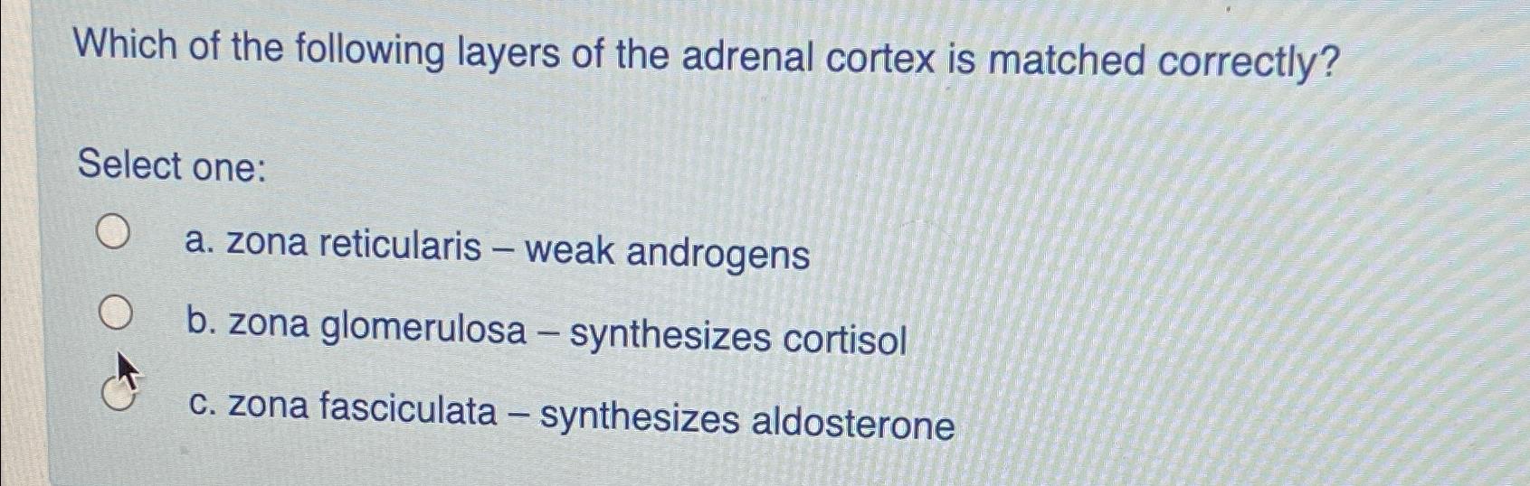 Solved Which of the following layers of the adrenal cortex | Chegg.com