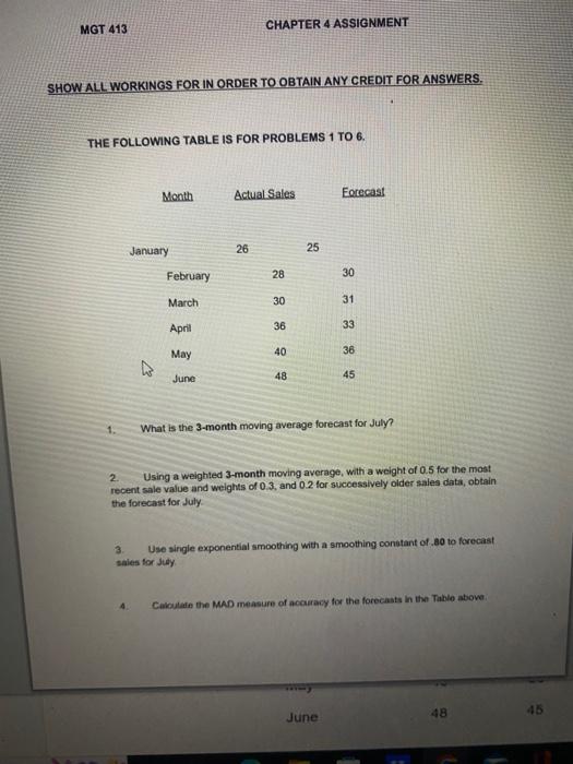 Solved 5 Calculate The Mse Measure Of Accuracy For The