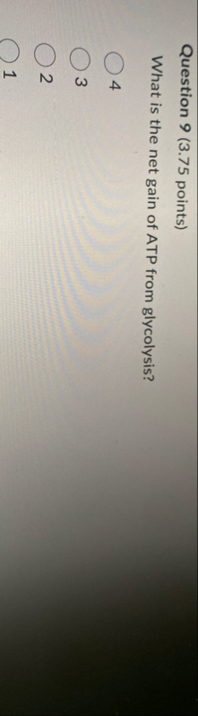 Solved Question 9 ( 3.75 ﻿points)What is the net gain of ATP | Chegg.com
