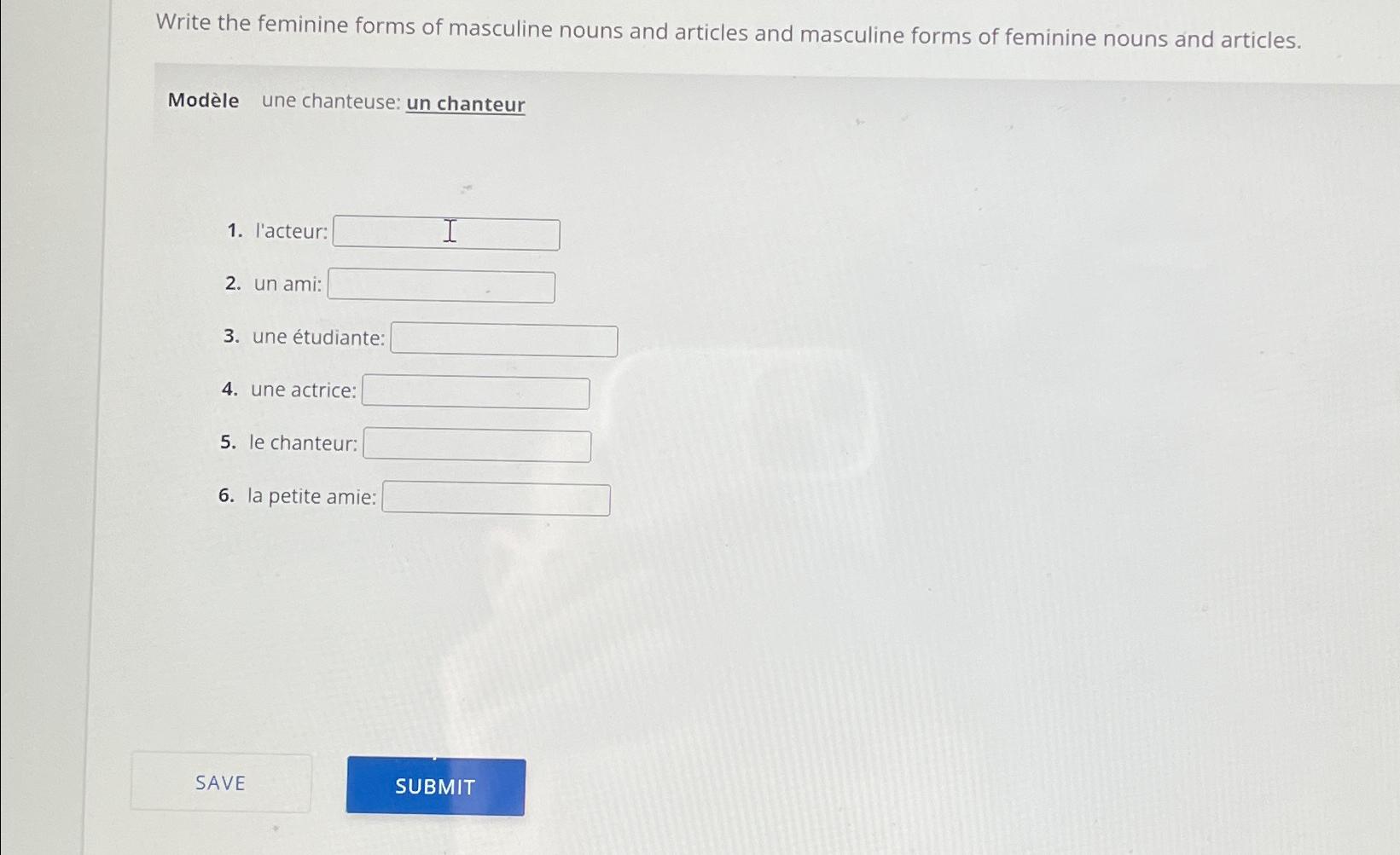 Solved Write the feminine forms of masculine nouns and | Chegg.com