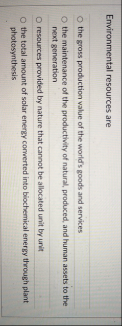 Solved Environmental resources arethe gross production value | Chegg.com