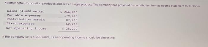 Solved If the company selis 4,200 units, its net operating | Chegg.com