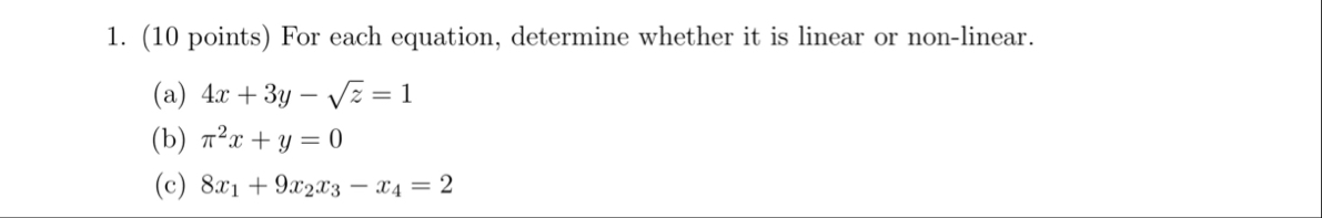 Solved (10 ﻿points) ﻿For each equation, determine whether it | Chegg.com