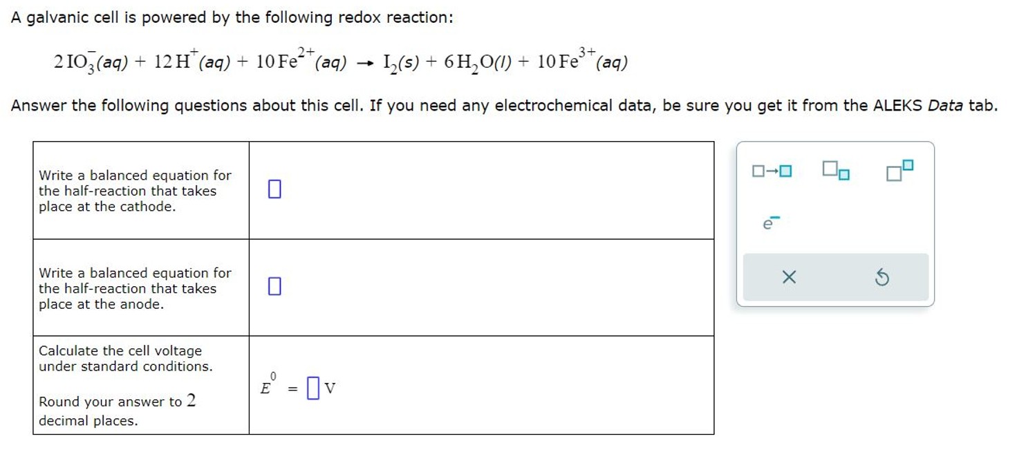 Solved A galvanic cell is powered by the following redox | Chegg.com