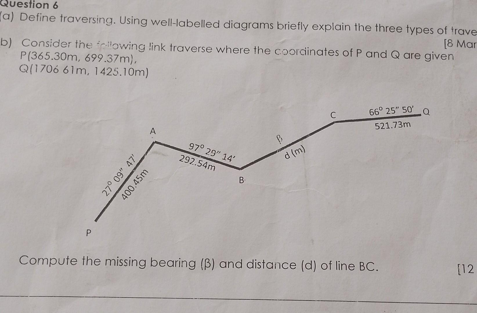 Solved a) Define traversing. Using well-labelled diagrams | Chegg.com
